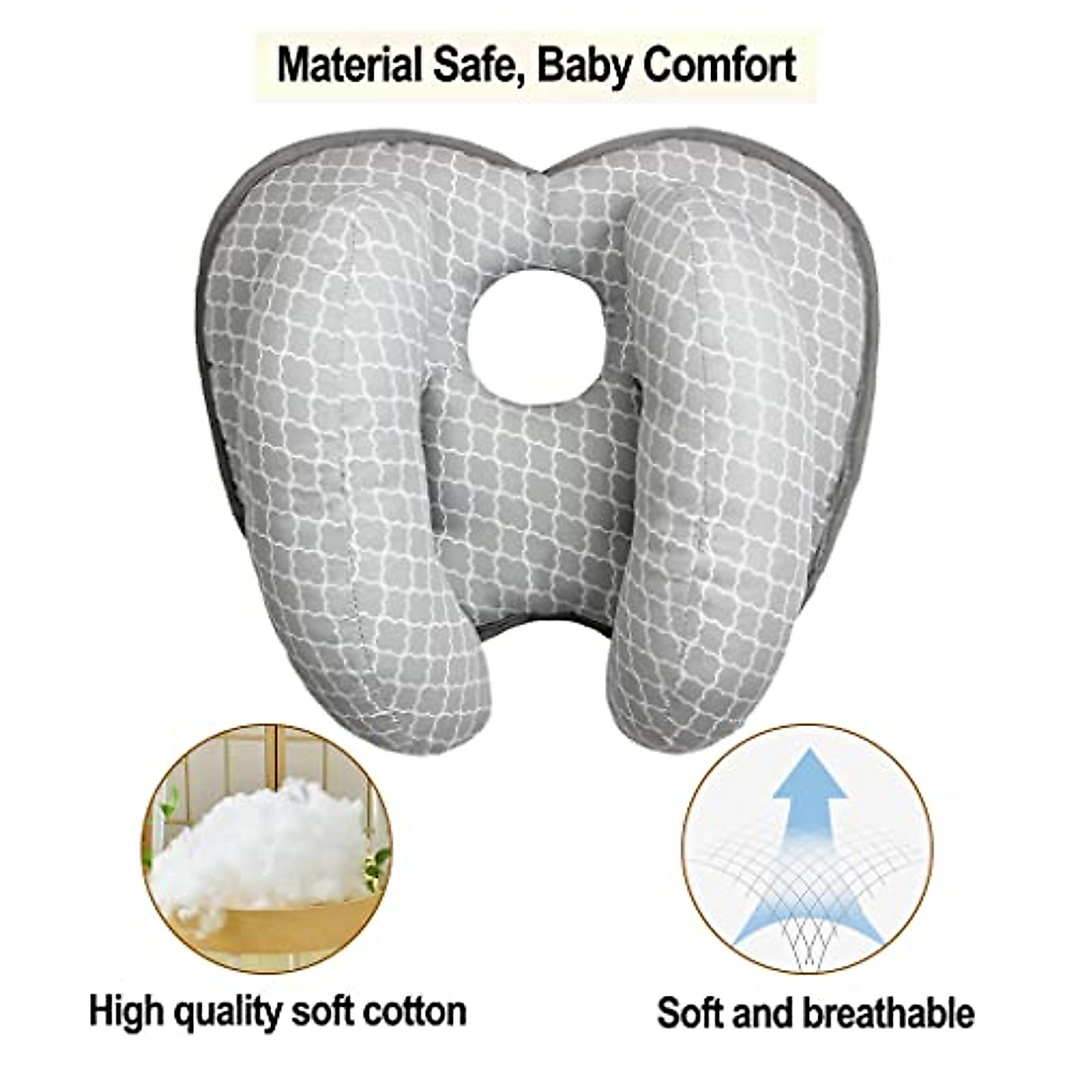 vocheer 2 in 1 Baby Travel Pillow, Baby Head Support Pillow Stroller Pillow with Banana Neck Pillow for Newborn, Grey…