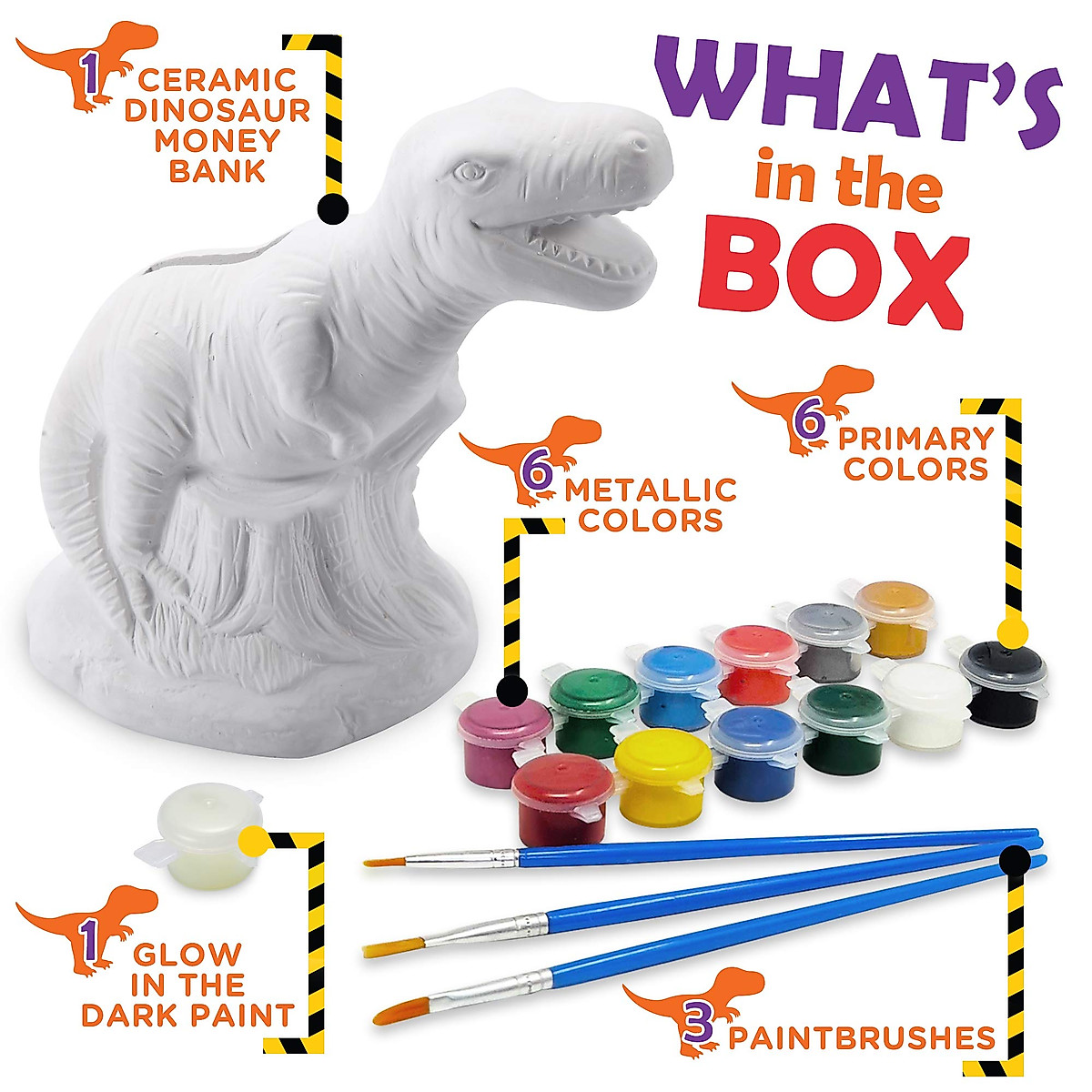 Original Stationery Paint Your Own Dinosaur Money Bank, Awesome Craft Kit with 13 Paint Colors, Roarsome Crafts for Kids and Fun Birthday Gift Idea