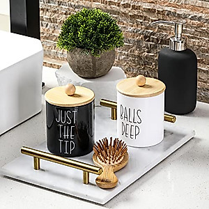 2 Pack Apothecary Jars with Bamboo Lids for Bathroom Organization - Qtip Holder and Cotton Ball Dispenser- Rustic Farmhouse Home Decor Clearance Gift - Cute Bathroom Organizer Canisters, Accessories