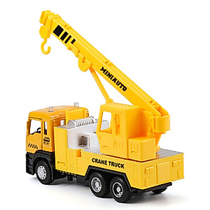 Toy Crane Truck Diecast Metal Cars Construction Truck wiht Light and Sound Pull Back Vehicles Toy Trucks for Boys Age3,4,5,6 (1PC) (Crane Truck)