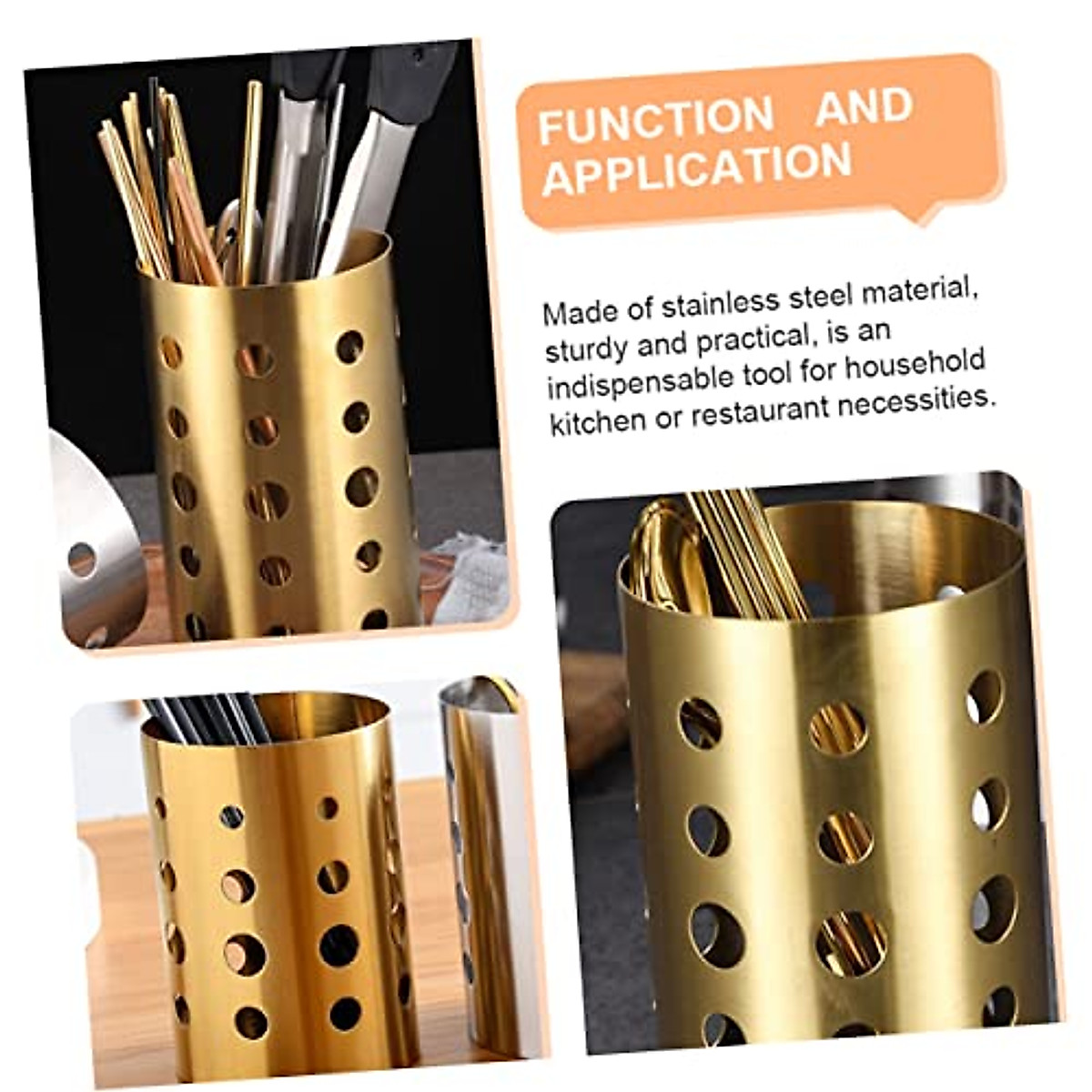 LIFKICH Multi-Purpose Silverware Gold Kitchen Spoon Steel Organizer Basket Drainer Utensils Drying Countertop Racks Cooking Safe Hole Storage Flatware Stand S Hanging Shelf Chopsticks