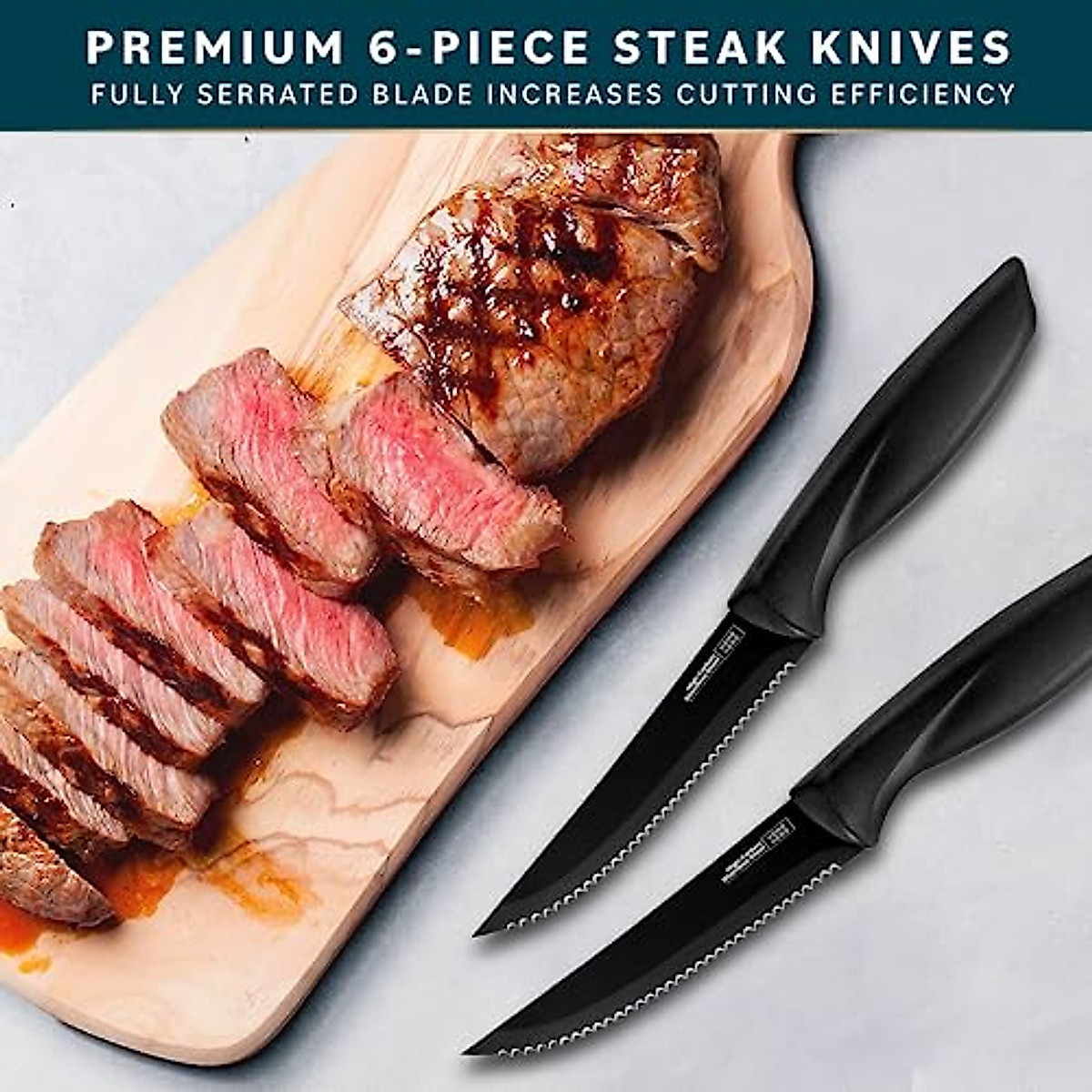 Home Hero Steak Knife Set, Steak Knives Set of 6 - Serrated Steak Knives - Ultra-Sharp High Carbon Stainless Steel Knives with Ergonomic Handles