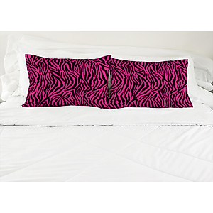 TBUEKLI Zebra Print Comforter Set Girls Women Pink Black Zebra Stripes Bedding Sets Full Animal Skin Decor Down Alternative Duvet Insert for Kids Teens Bedroom Dorm Room, Ultra Soft 3Pcs