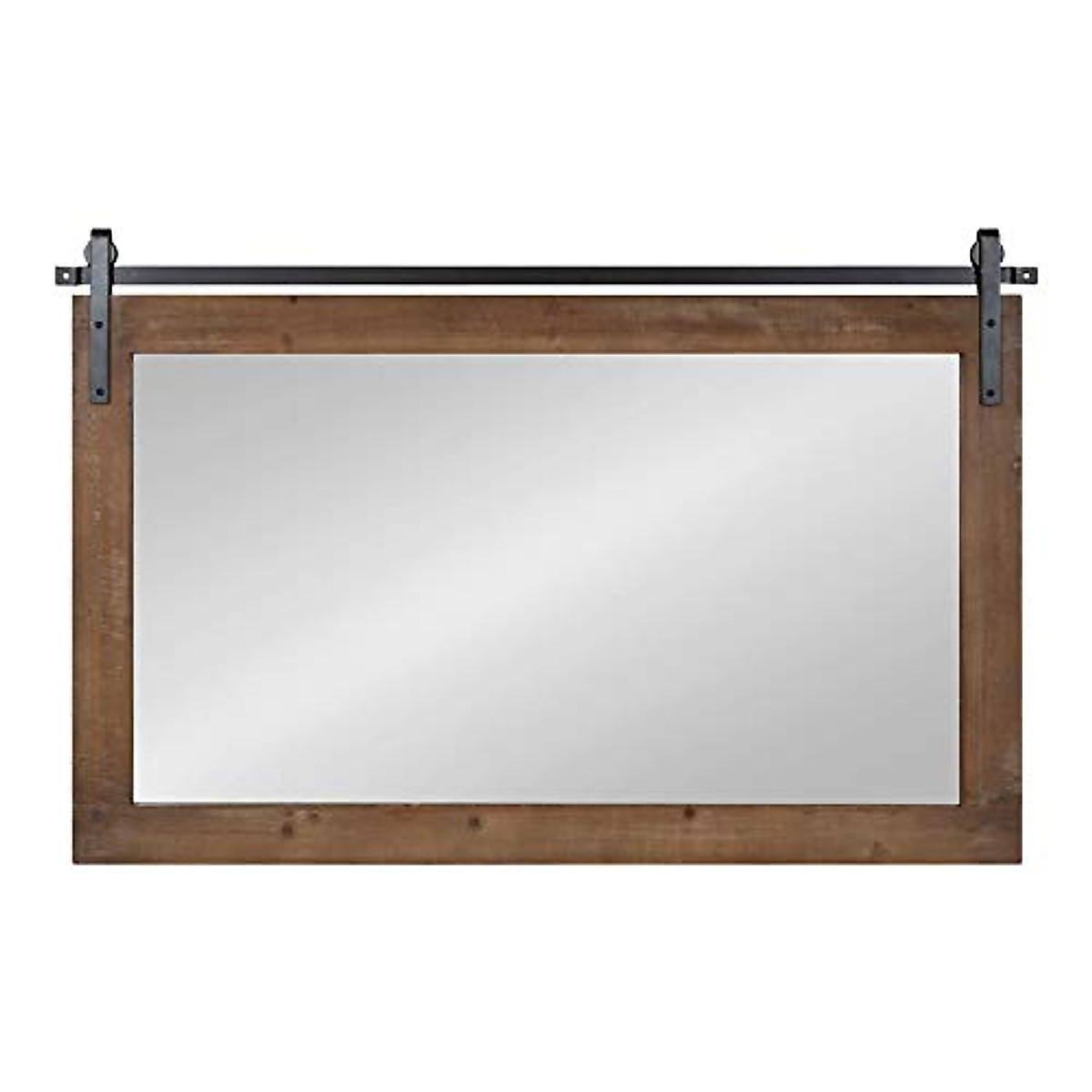 Kate and Laurel Cates Farmhouse Horizontal Wood Framed Wall Mirror, 40 x 26, Rustic Brown, Barn Door-Inspired Rustic Mirrors for Wall