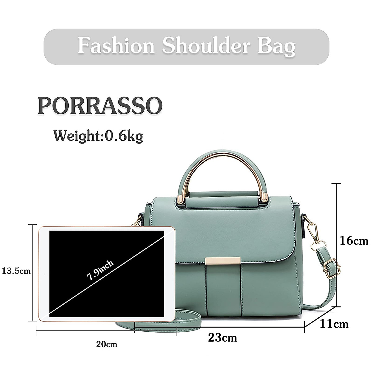 PORRASSO Fashion Shoulder Bag Women Handbag Top-Handle Bag Crossbody Bag PU Leather Messenger Bag Lovely Bag for Dating Shopping Daily Use Green