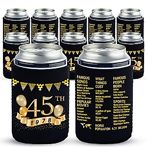 Yangmics 45th Birthday Can Cooler Sleeves Pack of 12-45th Anniversary Decorations- 1978 Sign - 45th Birthday Party Supplies - Black and Gold the forty-fifth Birthday Cup Coolers
