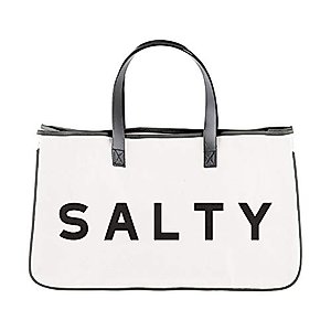 Santa Barbara Design Studio Canvas Tote Bag with Waterproof Lining and Genuine Leather Handles Face-to-Face Collection, 20" x 11", Salty