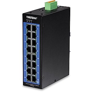 TRENDnet 16-Port Industrial Gigabit L2 Managed DIN-Rail Switch, Layer 2 Switch, 16 x Gigabit Ports, 32Gbps Switching Capacity, Extreme Temperature Gigabit Switch, Lifetime Protection, Black, TI-G160i