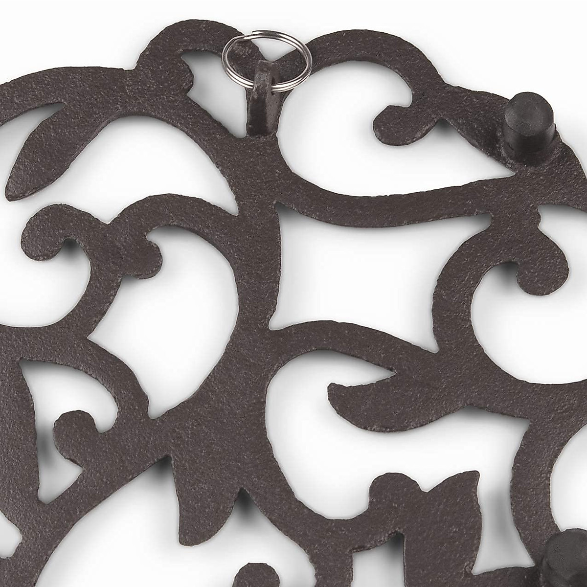 gasaré, Cast Iron Trivet for Hot Dishes, Pots, and Pans, Metal Trivet, Vine Plant Design, Rubber Feet Caps, Ring Hanger, 8 Inches, Brown, 1 Unit