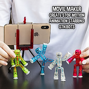 StikBot Zing, Set of 8 Clear Collectable Action Figures and Mobile Phone Tripod, Create Stop Motion Animation, Great for Kids Ages 4 and Up
