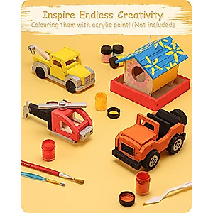 SainSmart Jr. Woodworking Building Kit, 4-in-1 Kids STEM Projects Set, DIY Wood Crafts Assembly Toys with Different Combinations for Boys and Girls
