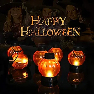 IMAGE Flickering Pumpkin Lantern Tea Lights 12 Pack Flickering LED Pumpkin Lights with Battery Operated Flameless Pumpkin Tealight Candles for Halloween, Christmas, Thanksgiving and Theme Parties