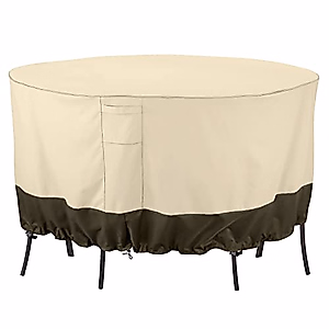 SunPatio Patio Furniture Covers, Waterproof Round Table and Chairs Cover for Patio Dining Set, All-Weather Outdoor Conversation Set Cover, Durable and Wind Resistant, Beige and Olive, 72" Dia x 30" H