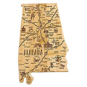 Totally Bamboo Destination Alabama State Shaped Bamboo Serving and Cutting Board, Includes Hang Tie for Wall Display