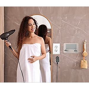Adhesive Hair Dryer Holder Wall Mount - Adhesive Bathroom Vanity Blow Dryer Holder Organizer Compatible with Dyson Hair Dryers (Milk Tea)