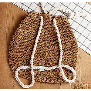 TONWHAR® Campus Fashion Straw Shoulder Bag Beach Backpack Purse (Brown)
