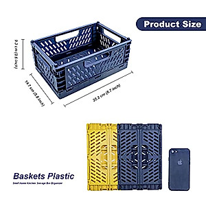 souG 4 Pack Baskets Plastic for Shelf Home Kitchen Storage Bin Organizer, Stackable Container Crate for Bedroom Bathroom Office Clothes Toy Beauty(Blue&Yellow,8.6x5.7x3.6)