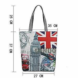 London British Flag Women's Large Cotton Canvas Tote Bag Handbags Top-Handle Bags Shoulder Shopping Bags London one size