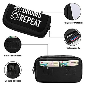 EAT Sleep Drum Repeat Large Capacity Pencil Case Multi-Slot Pencil Bag Portable Pen Storage Pouch with Zipper