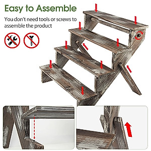 J JACKCUBE DESIGN Rustic Wood Display Stand, 4 Tier Cupcake Stand Stair Shelf, Portable Display Riser, Included Bag for Storage, Decorative Dessert Stand - MK578A