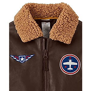 Gymboree,and Toddler Boys Embroidered Faux Leather Jacket,AVIATOR BROWN,5T