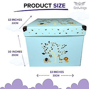 GroWings | Baby Keepsake Box, Baby Memory Box | Large Blue Keepsake Gifts Box for Newborn Baby Boy or Baby Girl | Strong, Durable & Collapsible Memory Storage Box