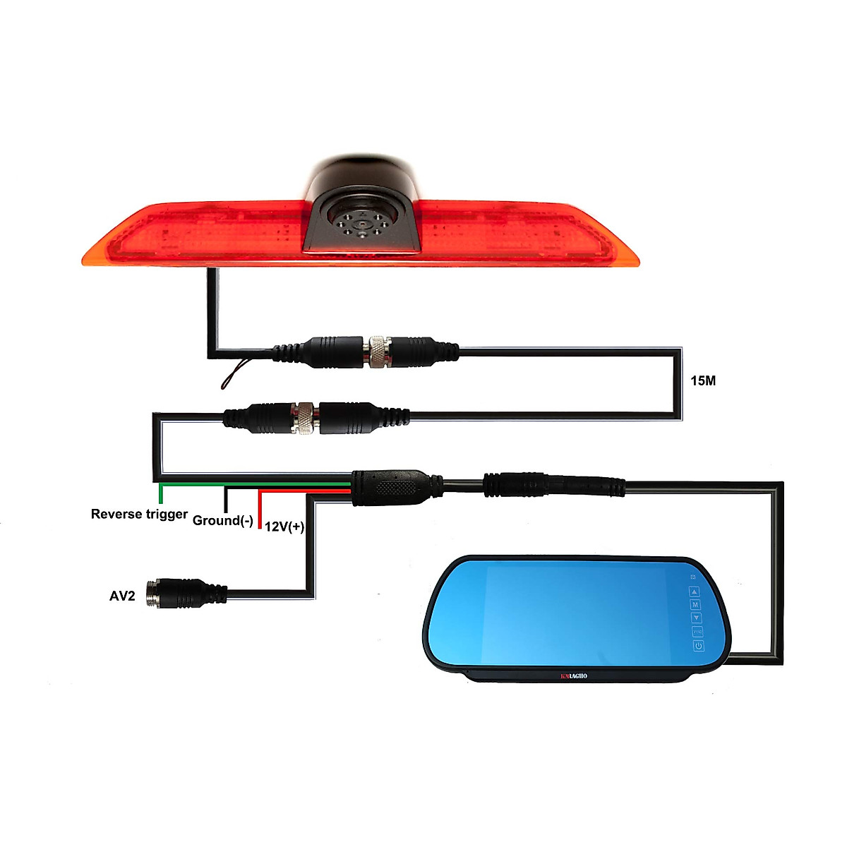 KNRAGHO Compatible for Ford Transit 150 2015-2020, Transit 250 2015-2020, Transit 350/350 HD 2015-2020 Brake Light Backup Camera with 7 inch Clip-on Mirror Monitor ( Transit Van)