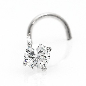 Solid 14Kt Gold Moissanite Stud Nose Ring - 22G Nose Screw Stud - Twisted Nose Ring - April Birthstone Nose Stud-NSWG-MNT3