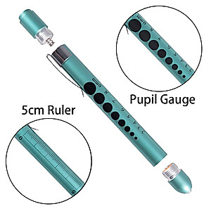 Aokin Medical Pen Light for Nurse Doctor, Reusable LED Medical Penlight Flashlight with Pupil Gauge and Ruler, White Light, Teal