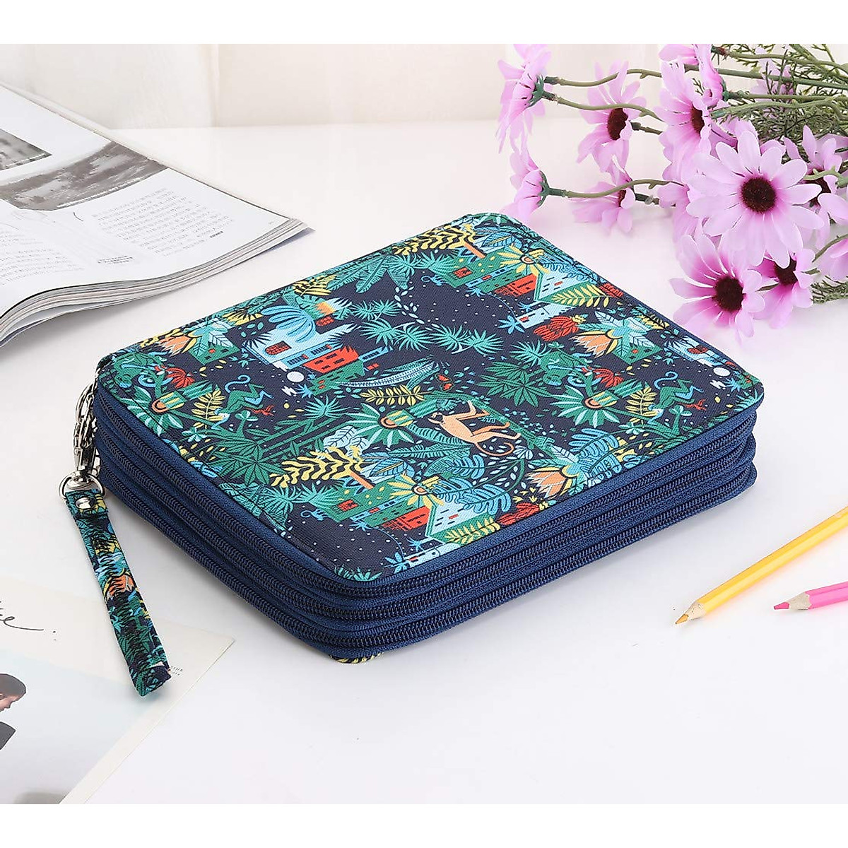 Shulaner 120 Slots Colored Pencil Case with Zipper Closure Large Capacity Oxford Pen Organizer