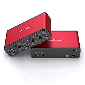 Wrugste USB Audio Interface(24Bit/192kHz)+48V Phantom Power for Recording Podcasting and Streaming,Ultra-low Latency,Plug and Play,Noise-Free,Red Color XLR Audio Interface,No Software Included