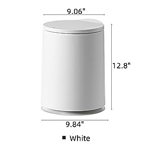 Spakoo White Trash Can Wastebasket, 2.2 Gallon/ 10L Round Sort Garbage Can Recycle Bin with Press Lid, Decorative Rubbish Container Bin for Kids Room, Bathroom, Powder Room, Kitchen
