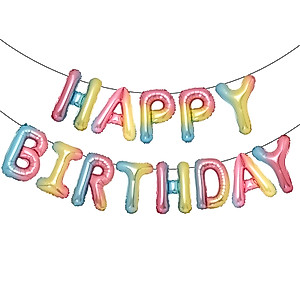 Accevo Happy Birthday Balloons Banner Gradient Color 16 Inch Mylar Foil Letters Balloons Happy Birthday Sign for Kids, Child, Adults, Boys & Girls Happy Birthday Decorations Birthday Banner