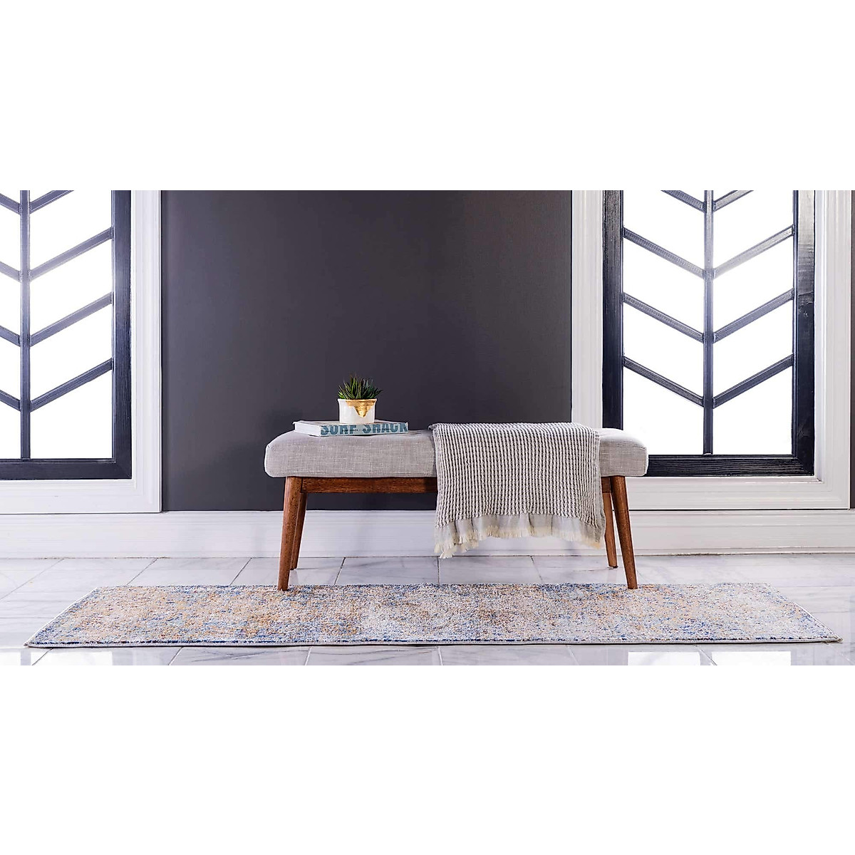 Unique Loom Augustus Collection Rustic Traditional, Bohemian Area Rug, 2' 7" x 12' 2", Tan/Blue