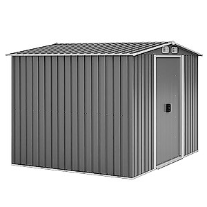 Goohome 8x6 FT Sheds & Outdoor Storage, Sturdy Metal Galvanized Steel Garden Storage Shed W/Lockable Sliding Doors, Built-in-Handles, 4 Air Vents, Waterproof Spacious Utility Tool Storage Bike Shed