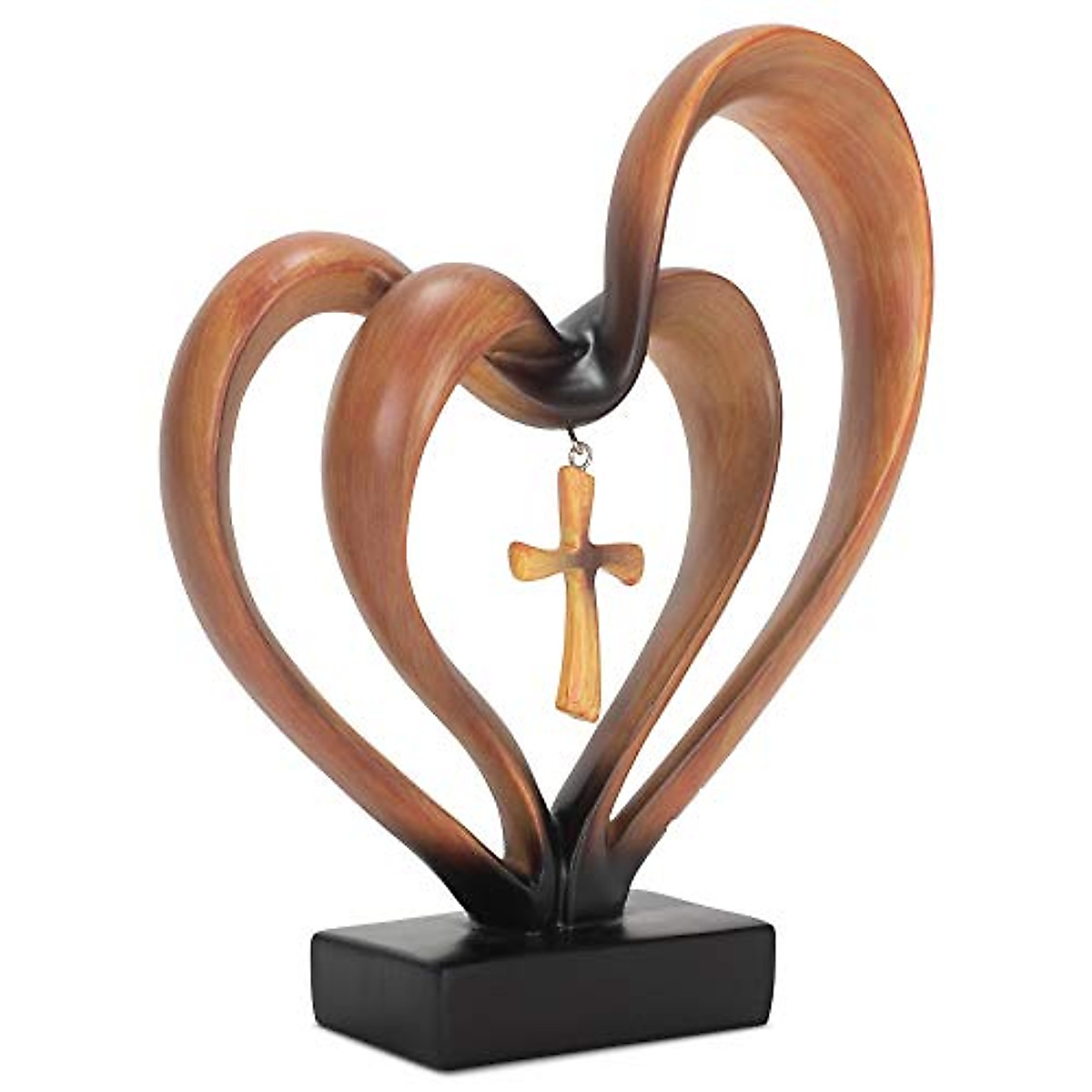 Dicksons It Takes Three Heart and Cross Brown 8.5 x 9.5 Resin Stone Pedestal Table Top Decoration