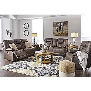 Signature Design by Ashley Wurstrow Leather Adjustable Dual Sided Power Reclining Loveseat with Console & USB Charging, Brown