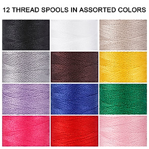 Ryalan 12 Color Set of Polyester All-Purpose Sewing Threads Prewound Bobbin Thread Plastic for Embroidery and Sewing Machine DIY Embroidery Thread Sewing Thread 382 Yards/350 m Each (12 pieces)