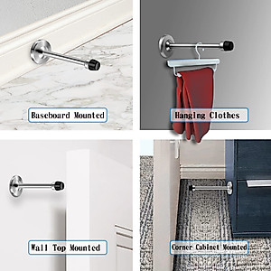Door Stoppers 6 inch Door Stops Heavy Duty RustProof Stainless Steel Screw-in Door Holder with BabyProof Black Rubber Bumper Tips - Protects Your Walls - Long Door Stop Silver 1 Pack