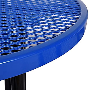 HONOOR Expanded Metal Picnic Table for Outdoors Lifetime Picnic Table with Umbrella Hole,Heavy Duty Sturdy Commercial Picnic Tables for Garden Courtyard BBQ, Round 46 inch Blue (ASW333)