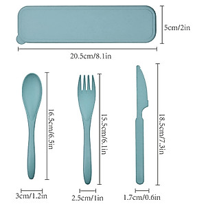2 Sets Reusable Utensil Set with Case, Portable Camping Fork Knife Spoon Set, Wheat Straw Travel Utensils for Lunch Box, for School Work Lunch or Daily Use (Green, Blue)