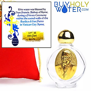 Holy Water Pope Francis Vial ✞ Pope Blessed Portable Bottle ✞ The Only Authentic Certified Holy Water Font Online ✞ Vatican Direct Baptism Wedding Christian Catholic God Jesus Religious Gift (Gold)