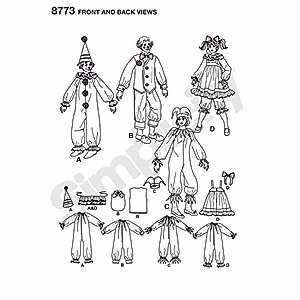 Simplicity 8773 Adult Clown Costume Sewing Pattern, Sizes XS-XL