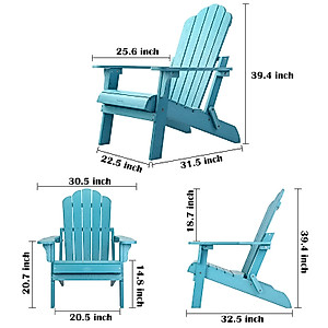 Folding Adirondack Chairs Set of 2, Outdoor Patio Weather Resistant Chair, Imitation Wood Stripes, Easy to Fold Move & Maintain, Plastic Chair for Backyard Deck, Garden & Lawn Porch - Lake Blue