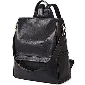 FOXLOVER Backpack Purse for Women Fashion Convertible Leather Shoulder Handbag Ladies Travel Bag Satchel Rucksack (Black)