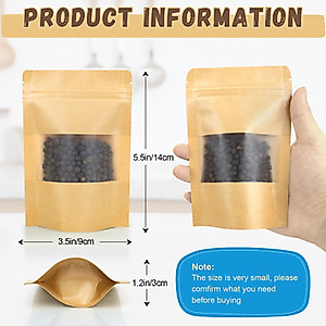 TROUSKAIG Reusable Food Storage Bags, Resealable Bags for Food, 50 PCS 3.5"×5.5" Kraft Paper Bags with Window,Stand Up Pouches, Brown Paper Bags for Food Packaging Bags Sample Bags for Small Business