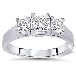 P3 POMPEII3 1ct Three Stone Princess Cut Diamond Engagement Ring 14K White Gold - Size 5.5