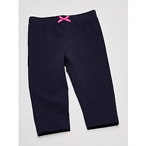 Luvable Friends Baby Girl Cotton Leggings, Dark Pink Navy, 2 Toddler