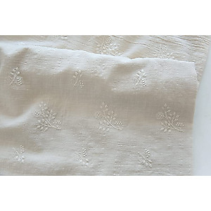 CraftDesignL Floral Cotton Embroidered Fabric,Japanese Fabric,Embroidered Fabric,Quilting Fabric,Designer Fabric,Fabric by Yard,Linen Cotton Fabric (Beige)