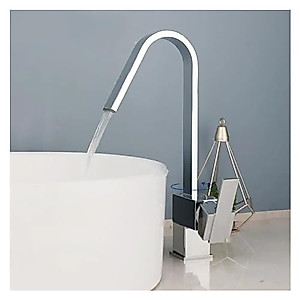 YAYAZUJI Bathroom Basin Faucet 360 Swivel Waterfall Spout Brass Bathtub Faucet Kitchen Mixer Faucet,Basin Faucet, Chrome, ZS-998